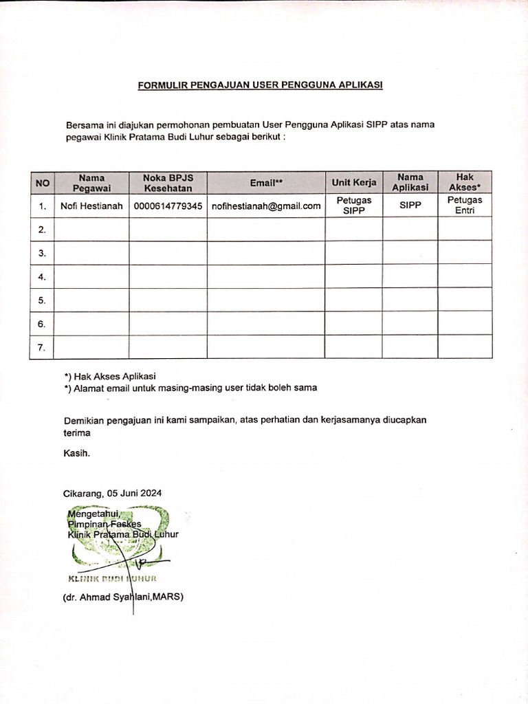 Formulir Pengajuan Sipp | PDF