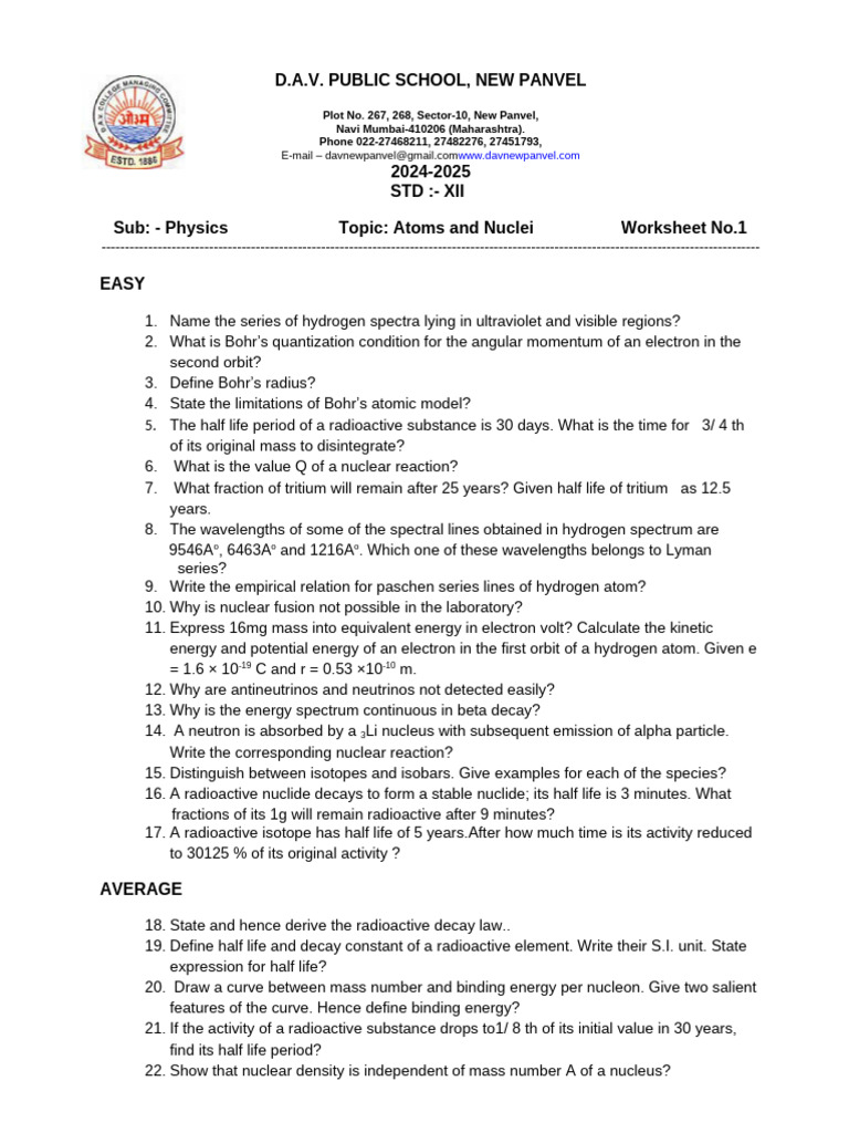 Worksheets 2024-25 Phy. | PDF