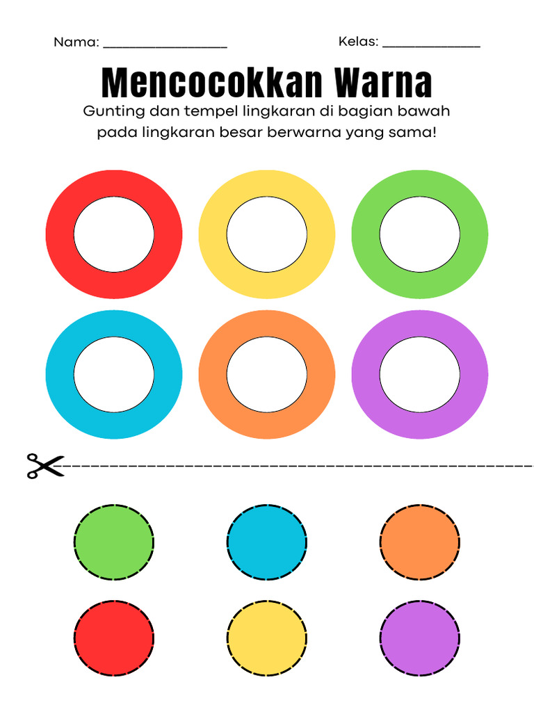 Mencocokkan Warna Lembar Kerja Warna-Warni Sederhana | PDF