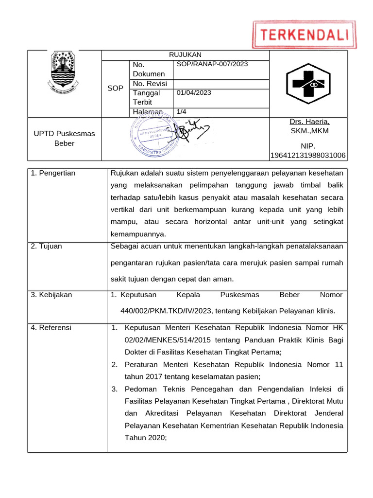 7.5.1.1 Sop Rujukan Beber | PDF
