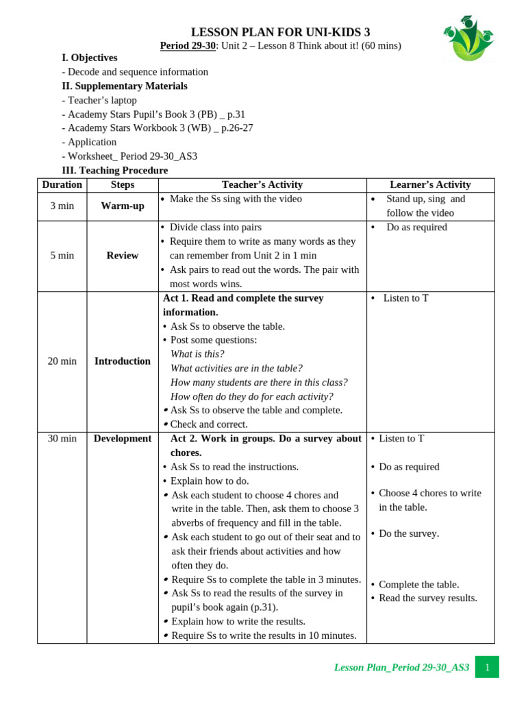 Lesson Plan - Period 29-30 - AS3 | PDF