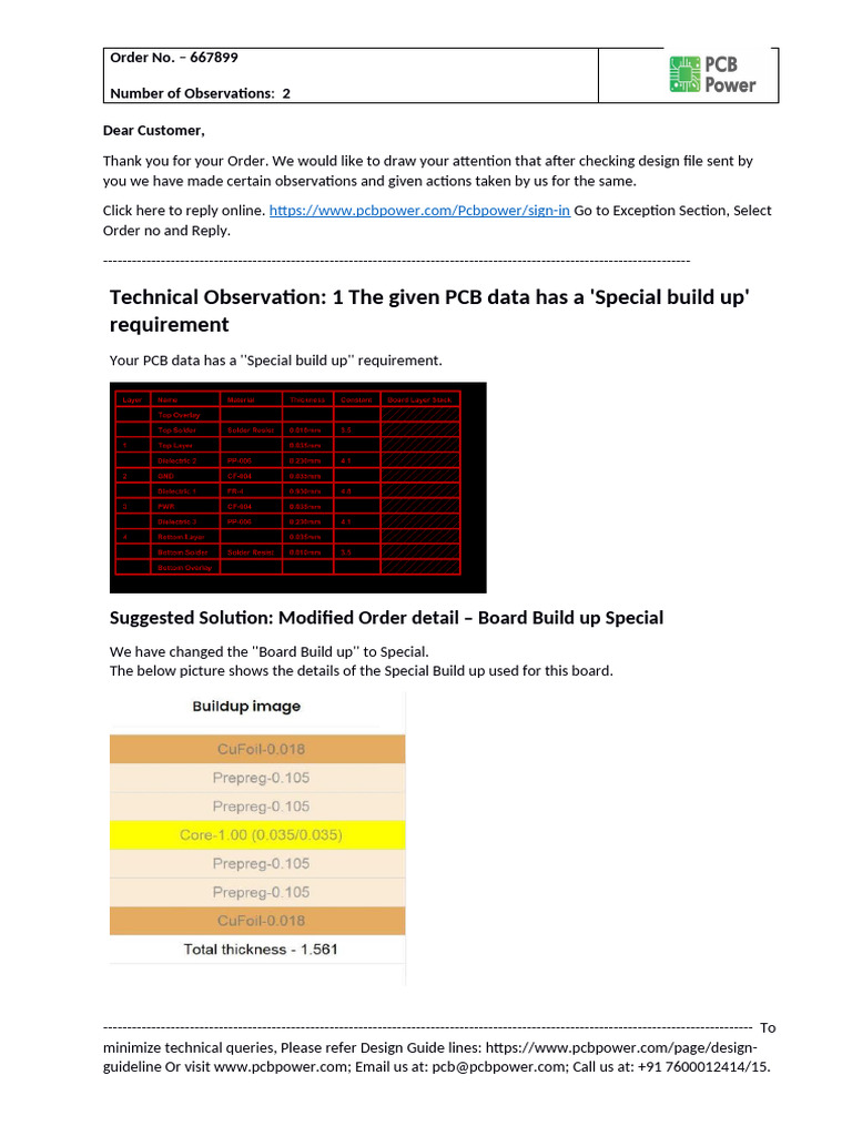 Technical Observation: 1 The Given PCB Data Has A 'Special Build Up ...
