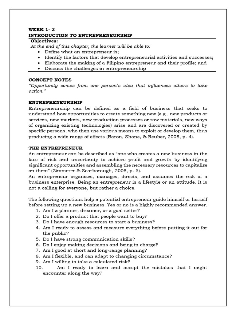 WEEK-1-2-ENTREPRENEURIAL-BEHAVIOR | PDF