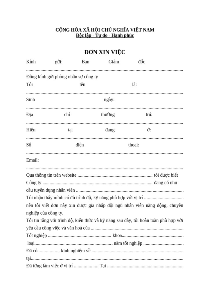 Mau Don Xin Viec - 2572022134231 | PDF