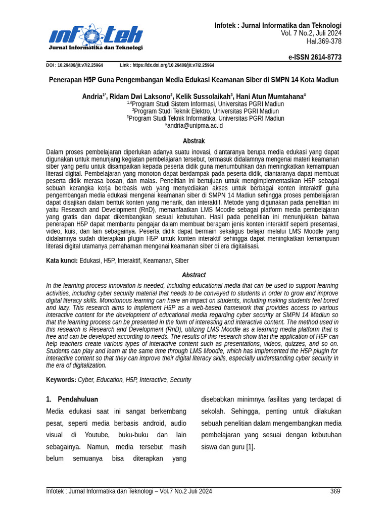 Penerapan H5P Guna Pengembangan Media Edukasi Keamanan Siber | PDF