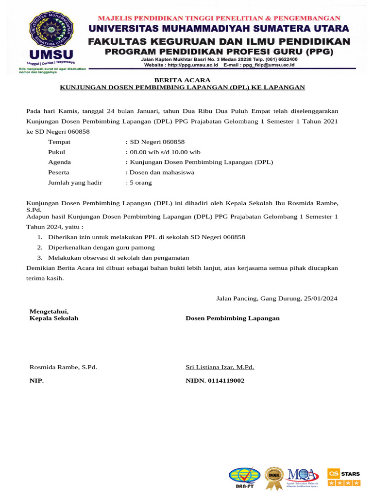 BERITA ACARA PPL - Docx Edit | PDF