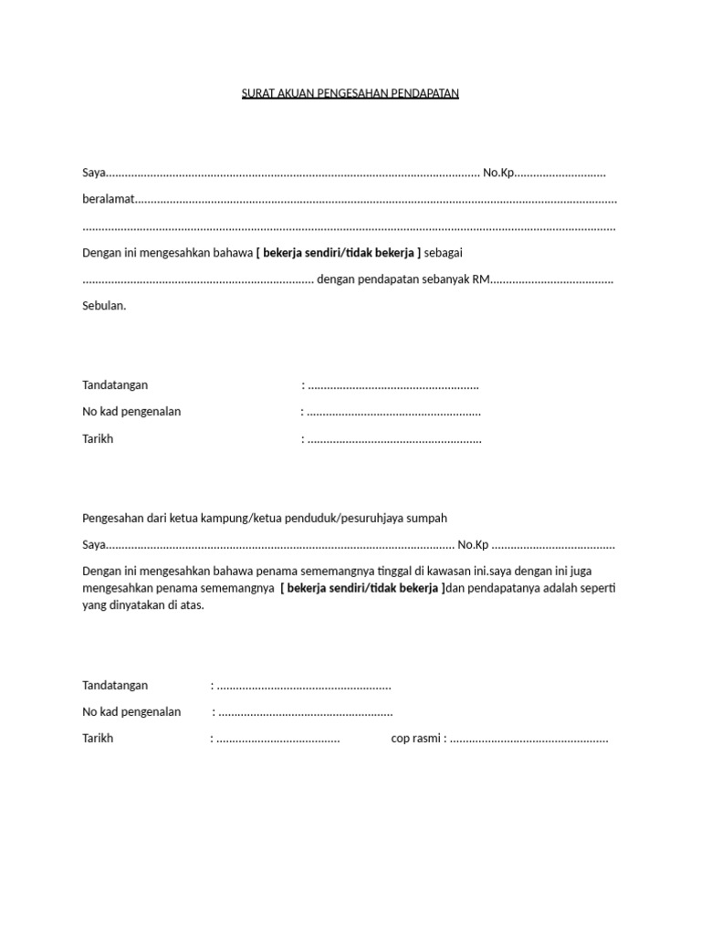 Surat Akuan Pengesahan Pendapatan | PDF