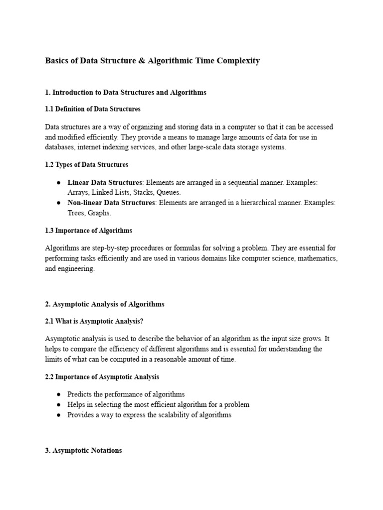 Day 01 Notes Basics of Data Structure Algorithmic Time Complexity | PDF Day 01 Notes Basics of Data Structure Algorithmic Time Complexity | PDF