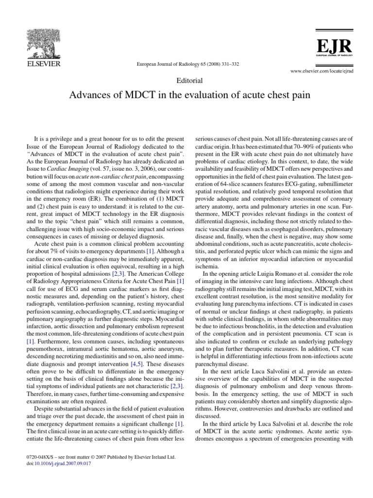 MDCT Advances for Acute Chest Pain | PDF | Medical Imaging | Self ...
