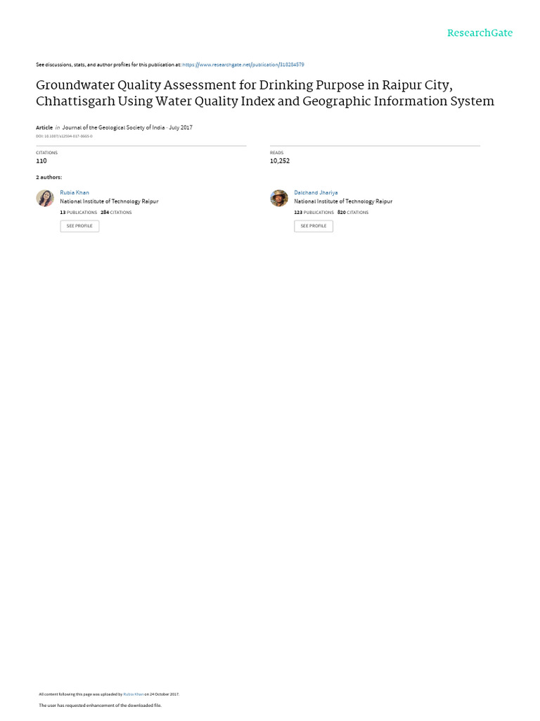 Raipur City Groundwater Report | PDF