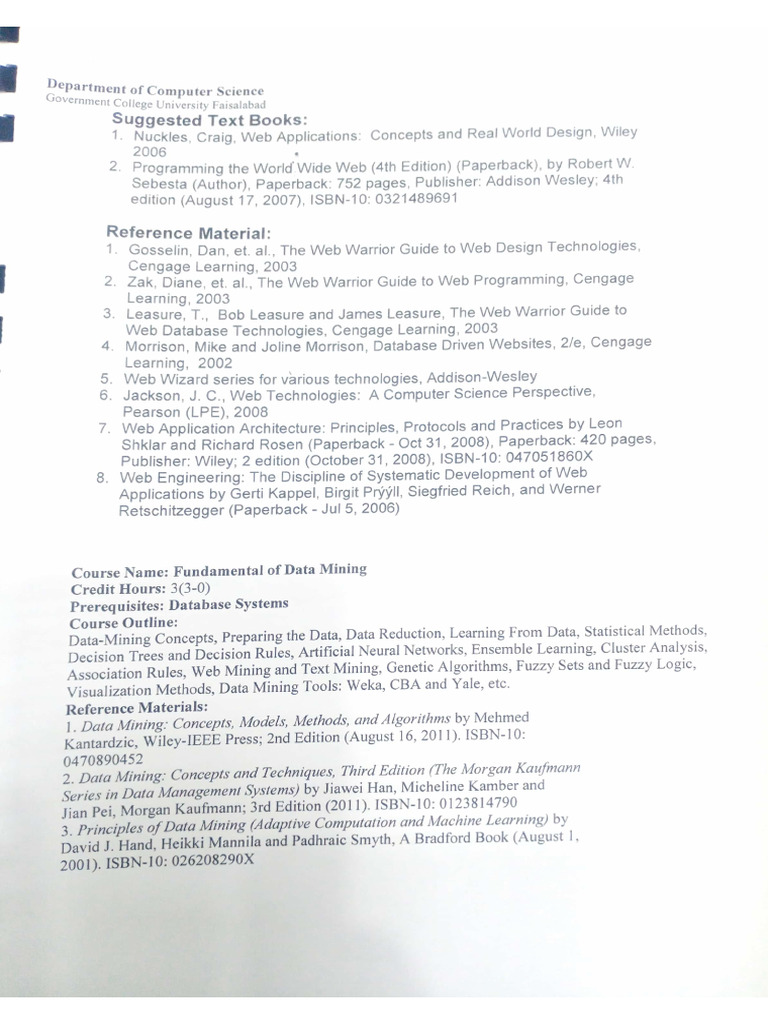 Course Outline Fundamentals of Data Mining | PDF