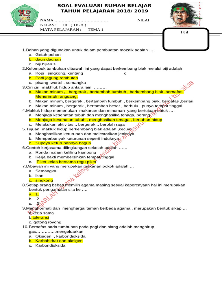 Uts Tema 1 Desember Kelas 3 | PDF