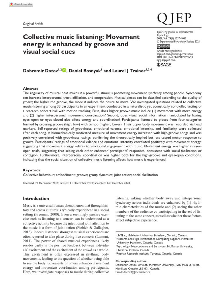 Collective Music Listening - Movement Energy Is Enhanced by Groove and ...