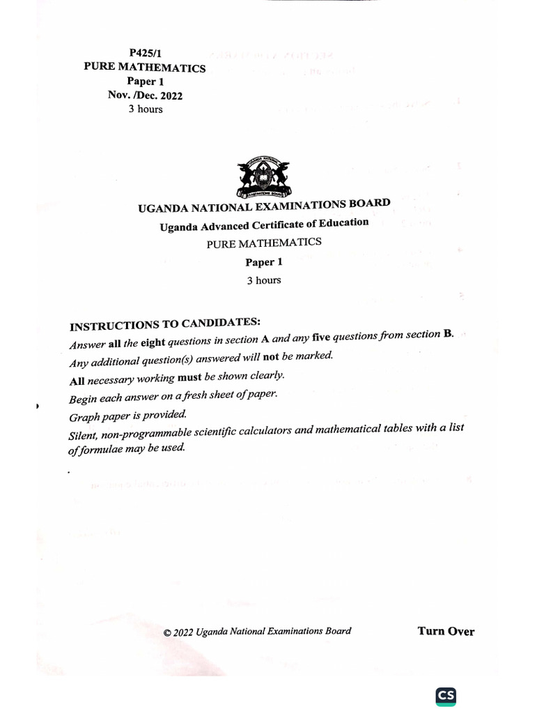 UACE 2022 Maths | PDF