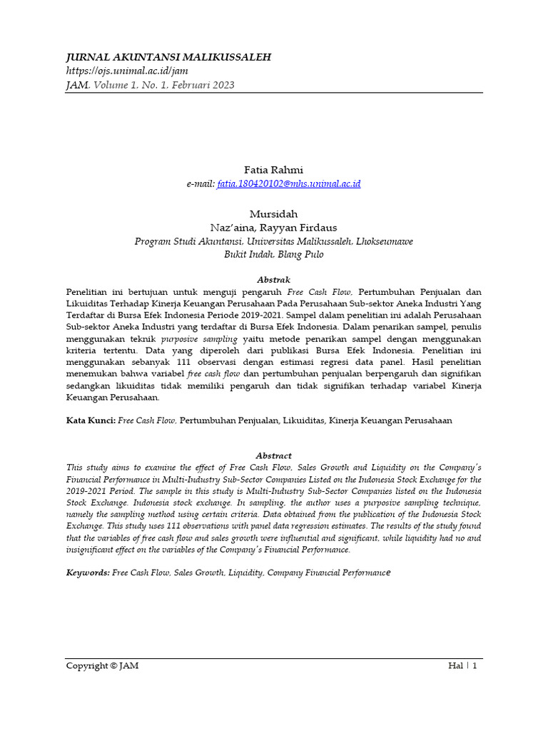 Jurnal Fatia Rahmi | PDF | Coefficient Of Determination | Statistical Inference