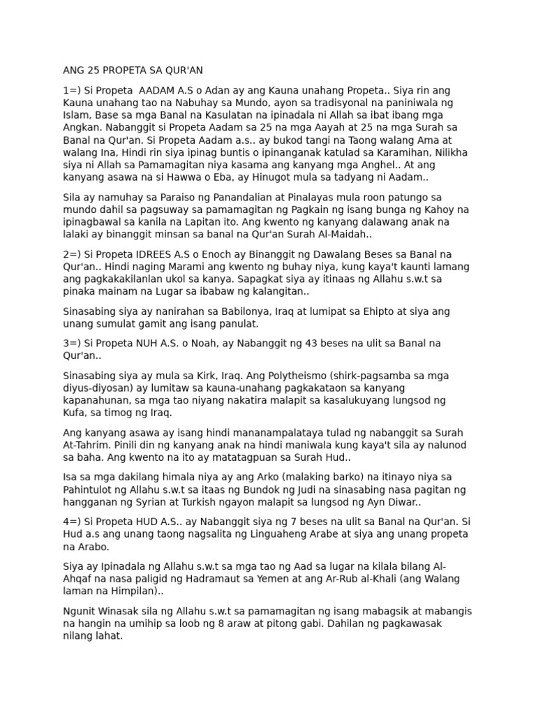 Ang 25 Propeta Sa Qur'An | PDF