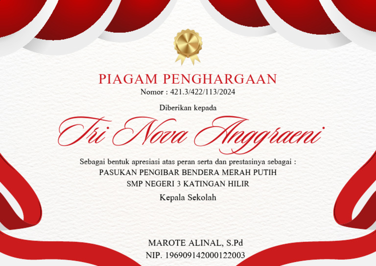 Merah dan Putih Minimalis Sertifikat Piagam Penghargaan | PDF