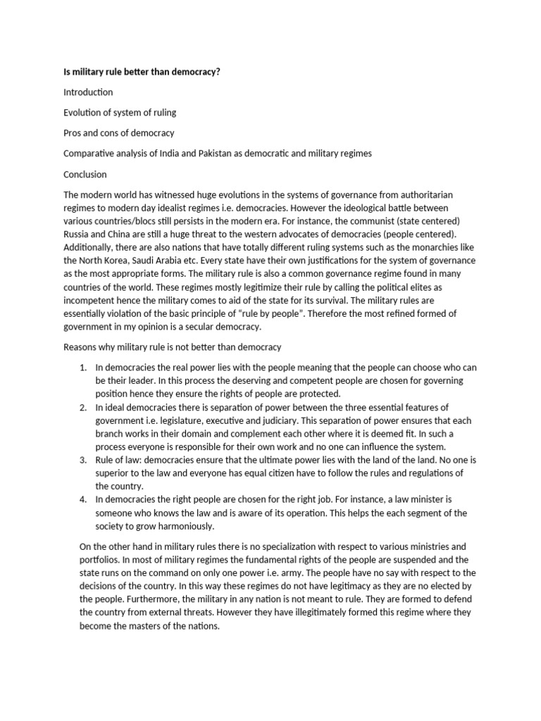 Is Military Rule Better Than Democracy | PDF