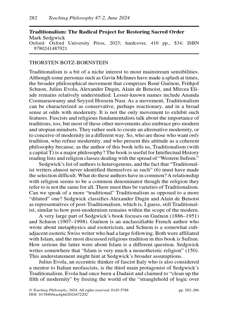 Review of Traditionalism: The Radical Project For Restoring Sacred ...