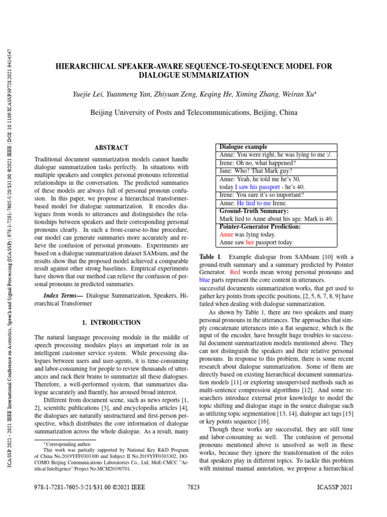 Hierarchical Speaker-Aware Sequence-to-Sequence Model For Dialogue Summarization | PDF