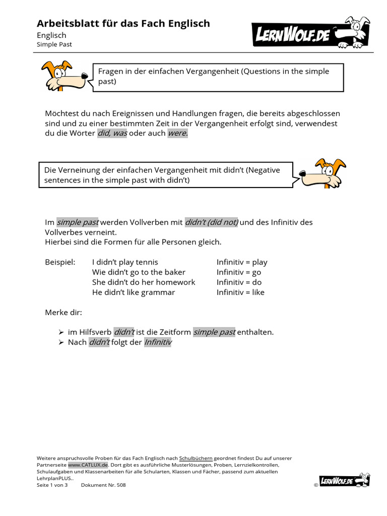 Past Simple 508-Arbeitsblatt-Kostenlos-Englisch-Simple-Past | PDF