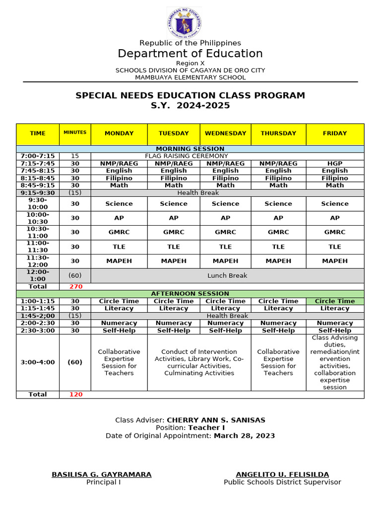 Sned Class Program New.2 | PDF