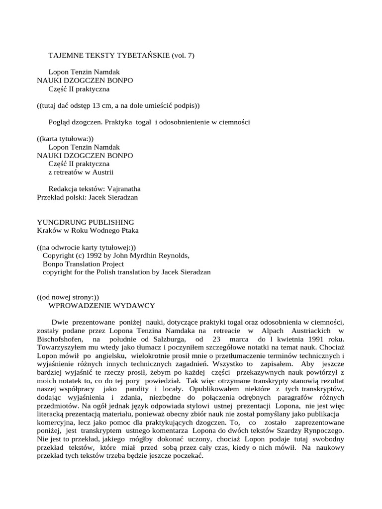 Nauki Dzogczen Bonpo 2 Praktyczna | PDF