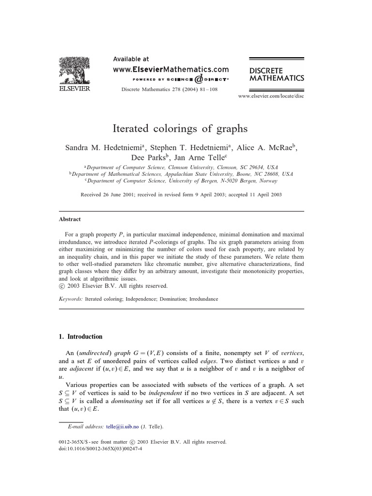 Iterated Colorings of Graphs - 2004 - Discrete Mathematics | PDF