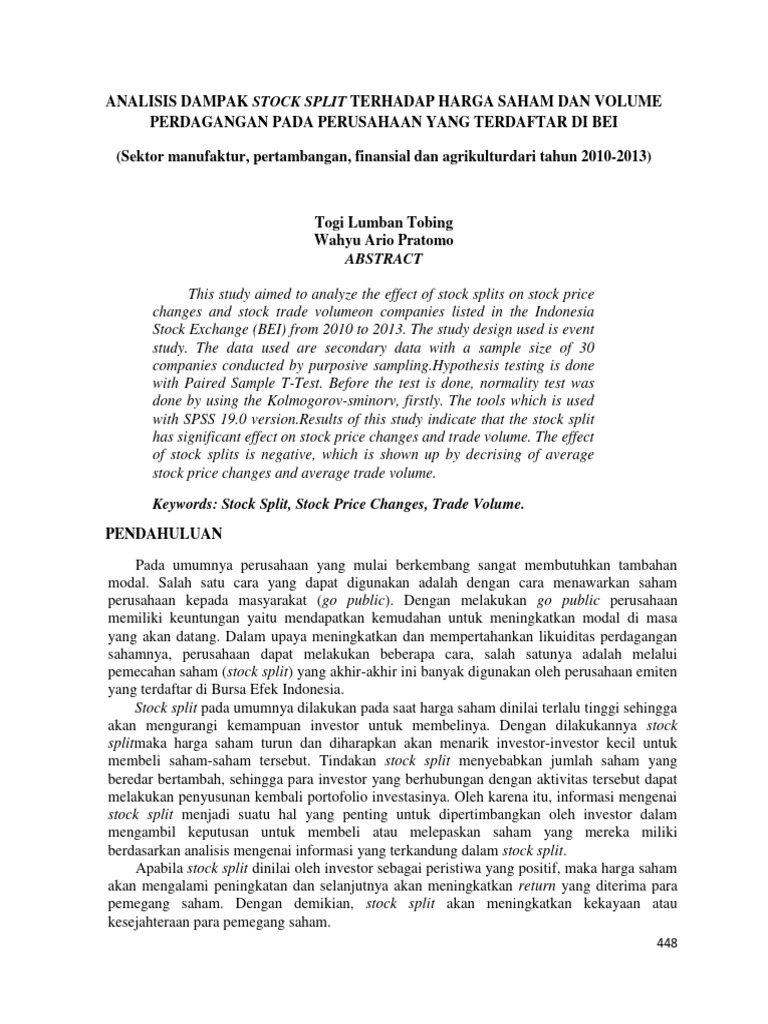 ID Analisis Dampak Stock Split Terhadap Harga Saham Dan Volume Perdagangan Pada Per | PDF