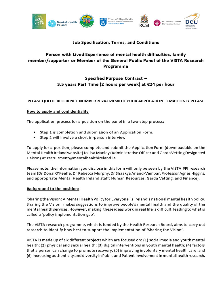 Job Ref No 2024 020 JD For Vista Ppi Panel | PDF | Mental Health ...