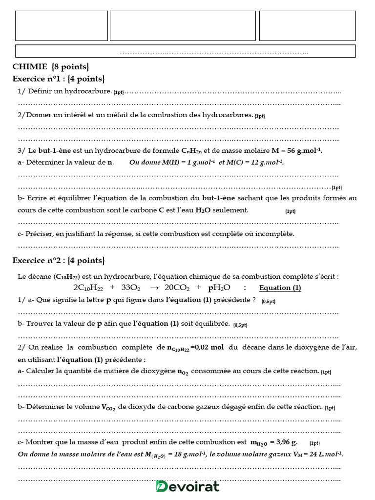Devoir de Synthèse N°3 - Sciences Physiques - 1ère AS (2022-2023) MR BARHOUMI EZZEDINE | PDF