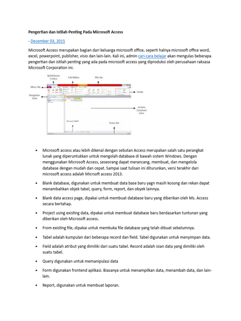 Pengertian Dan Istilah Penting Pada Microsoft Access | PDF | Komputer