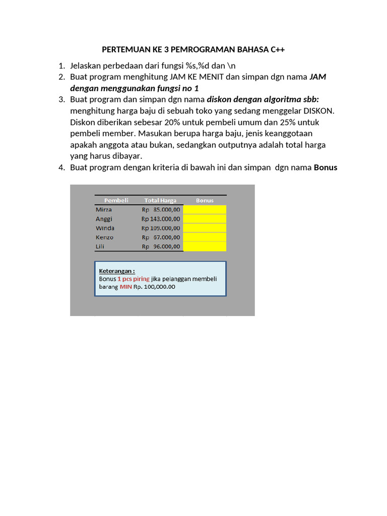 Latihan Soal Pemrograman C++ Ke 3 | PDF
