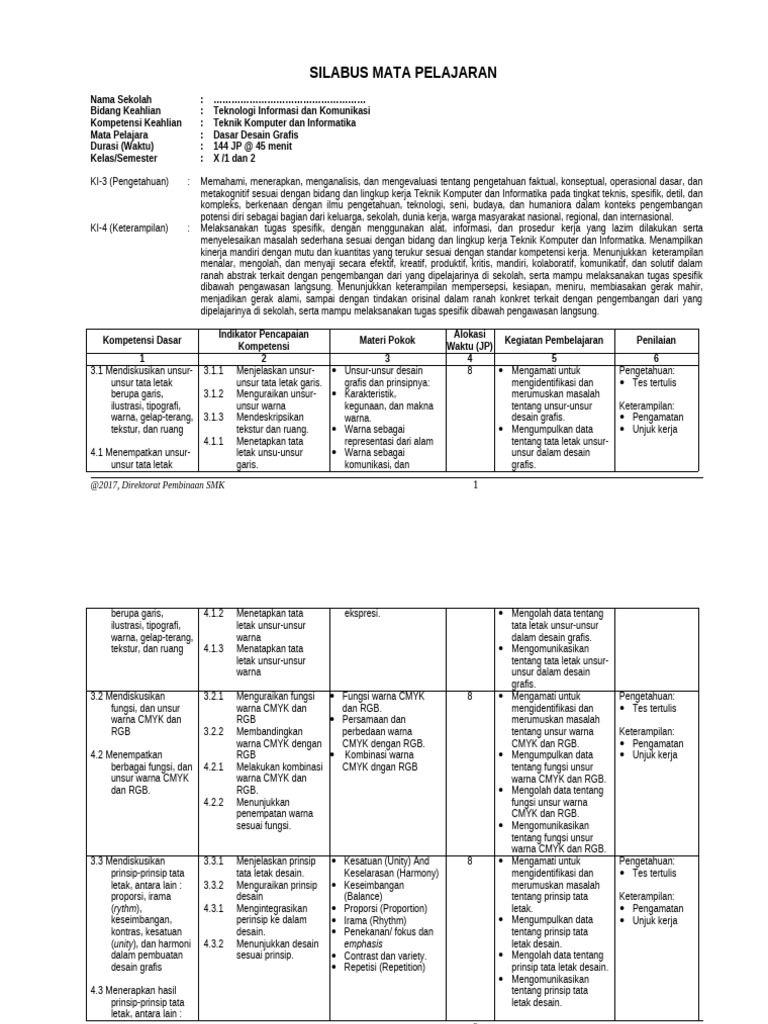 Silabus Dasar Desain Grafis | PDF