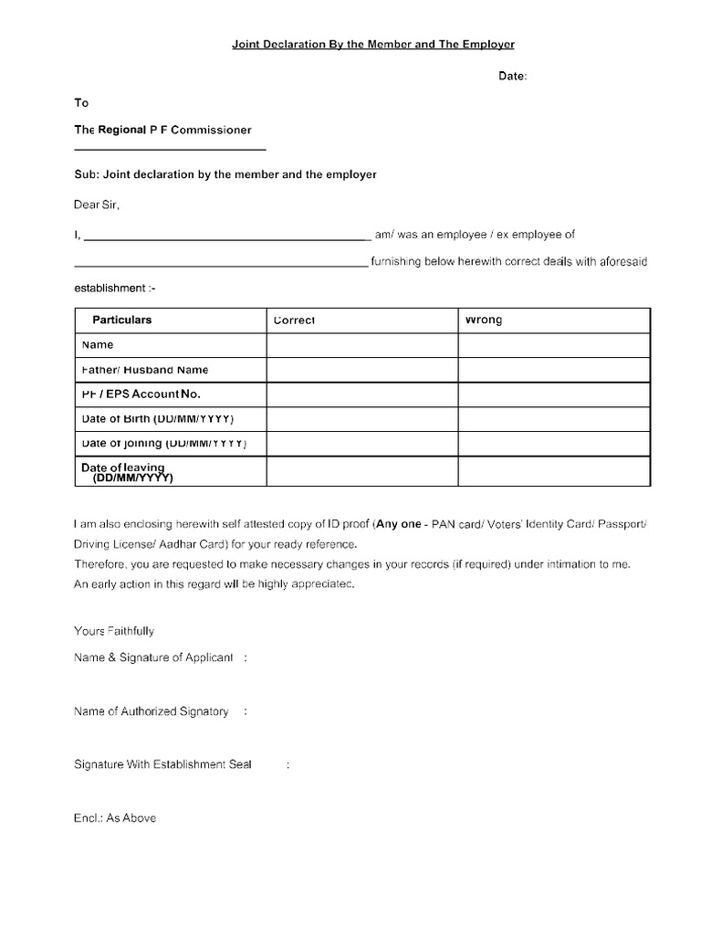 Joint Declaration Form in Word Format Download | PDF