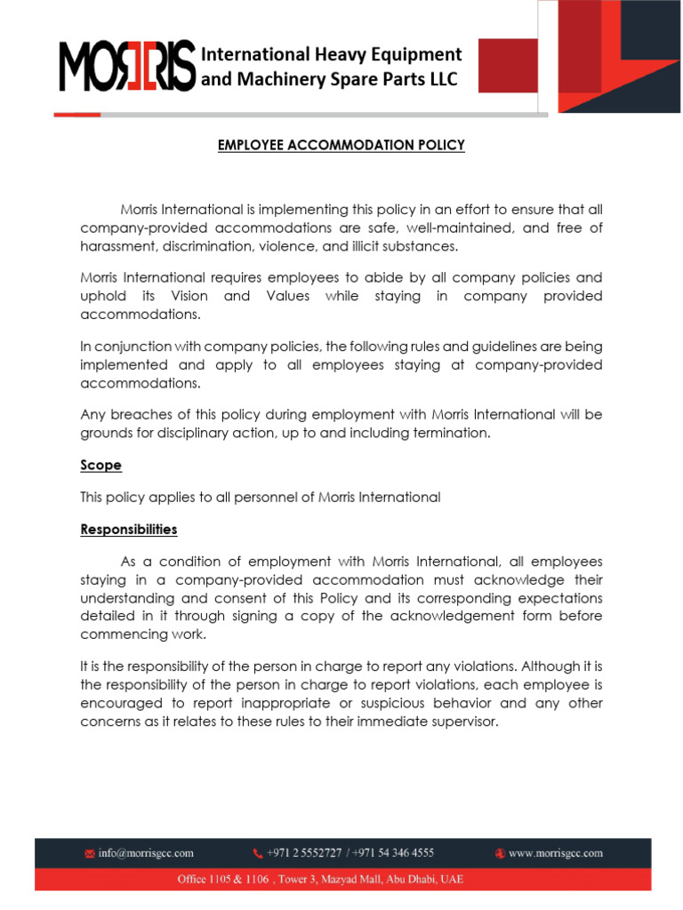 Employee Accommodation Policy | PDF