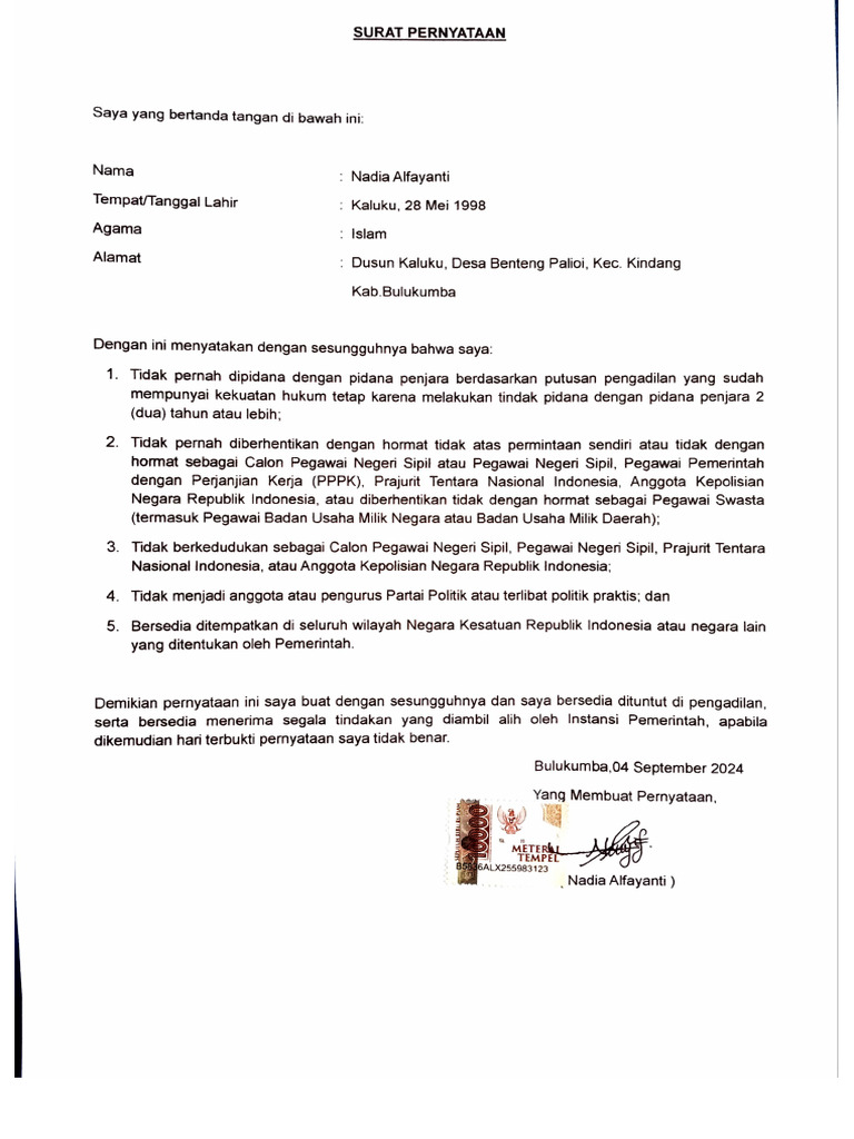 Surat Pernyataan 3 | PDF