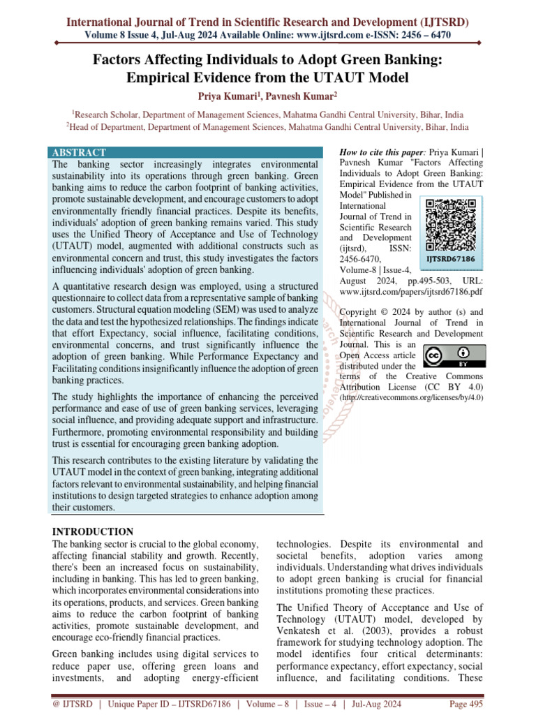 Factors Affecting Individuals To Adopt Green Banking Empirical Evidence From The UTAUT Model ...