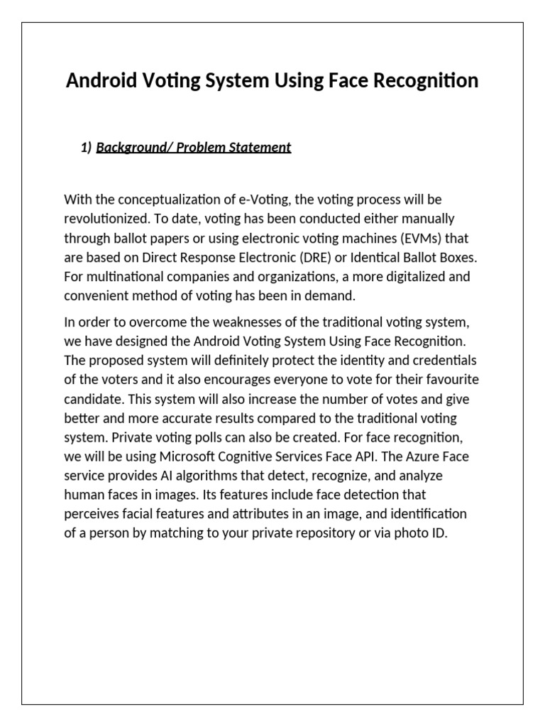 Android Voting System Using Face Recognition: 1) Background/ Problem ...