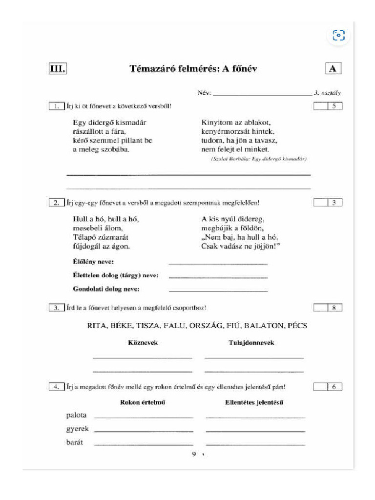 Fönevek - A Csop. 3. Oszt | PDF