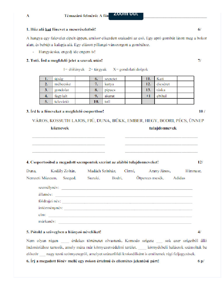 Főnevek - D Csop Felmérő 3. Oszt | PDF