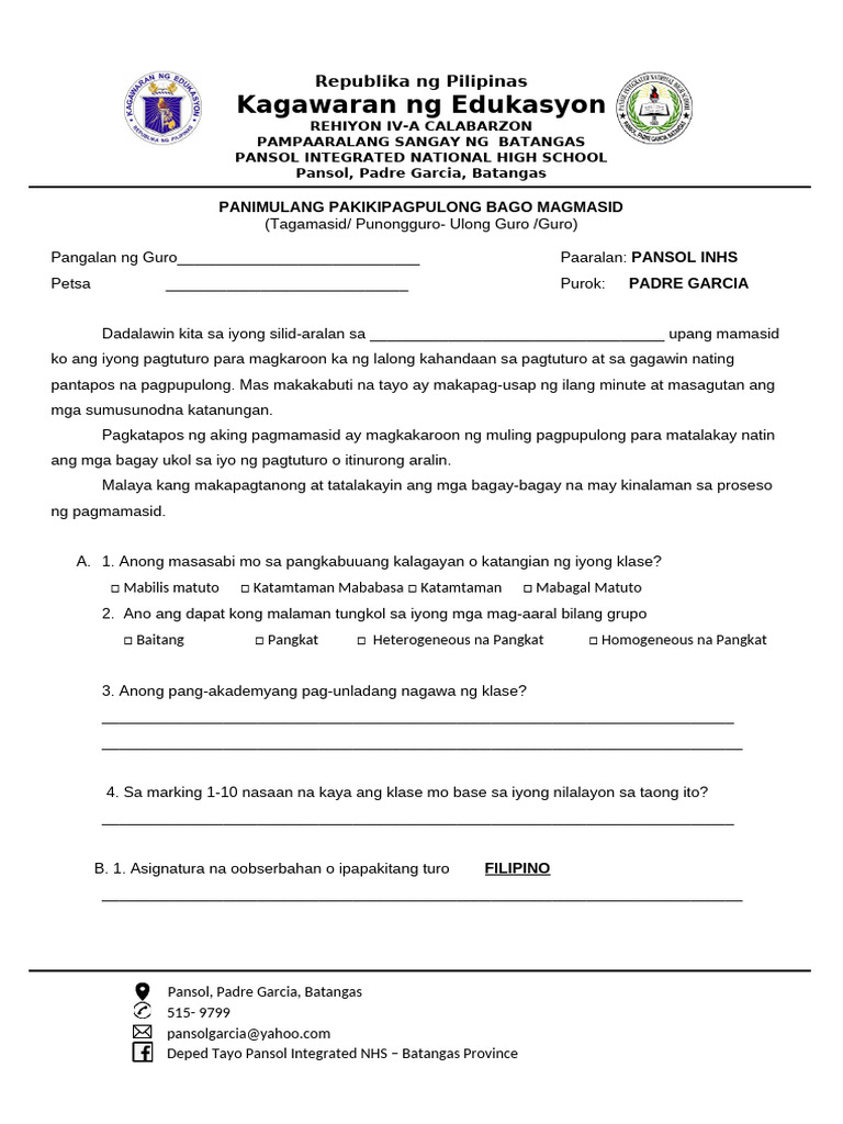 COT-Pre-Post-Con - Tagalog | PDF