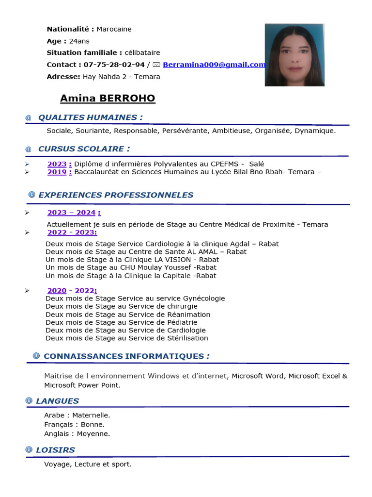 CV - Amina Beraho | PDF