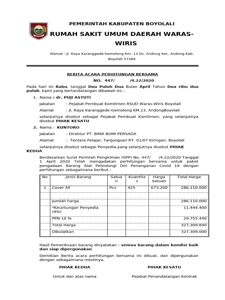 Contoh BA Perhitungan Bersama | PDF