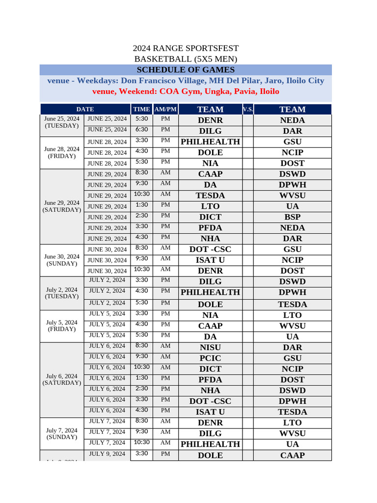 Basketball Game Schedule 2 | PDF