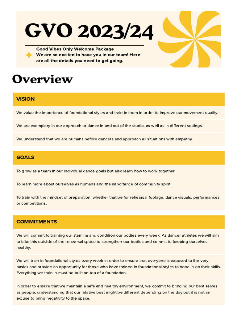 GVO 2023-2024 Welcome Package | PDF