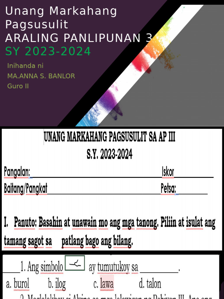 Unang Markahang Pagsusulit Sa AP3 | PDF