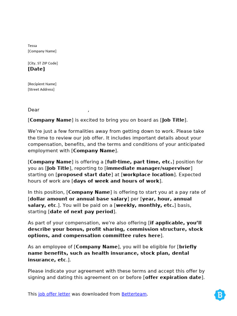 Betterteam Job Offer Letter Download 20240509 | PDF