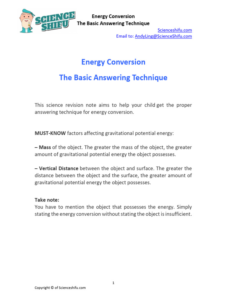 Science Revision Notes - Energy Conversion - The Basic Answering ...