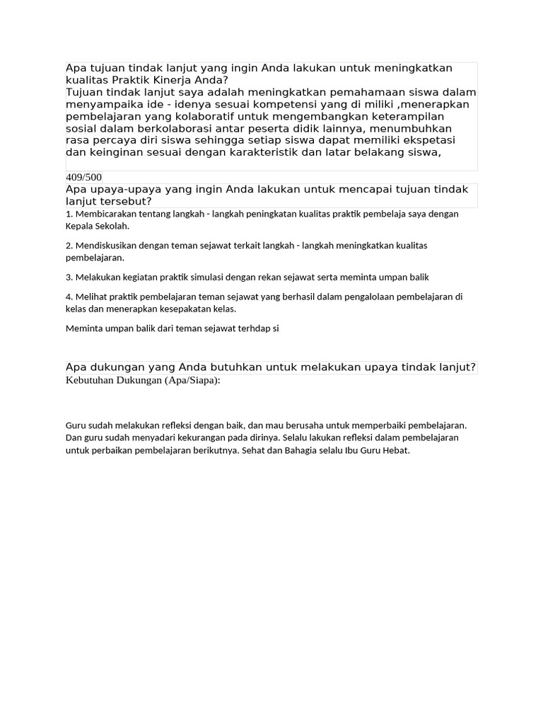 Apa Tujuan Tindak Lanjut Yang Ingin Anda Lakukan Untuk Meningkatkan ...